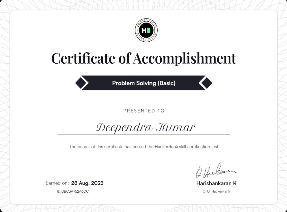 Deependra Kumar's Portfolio